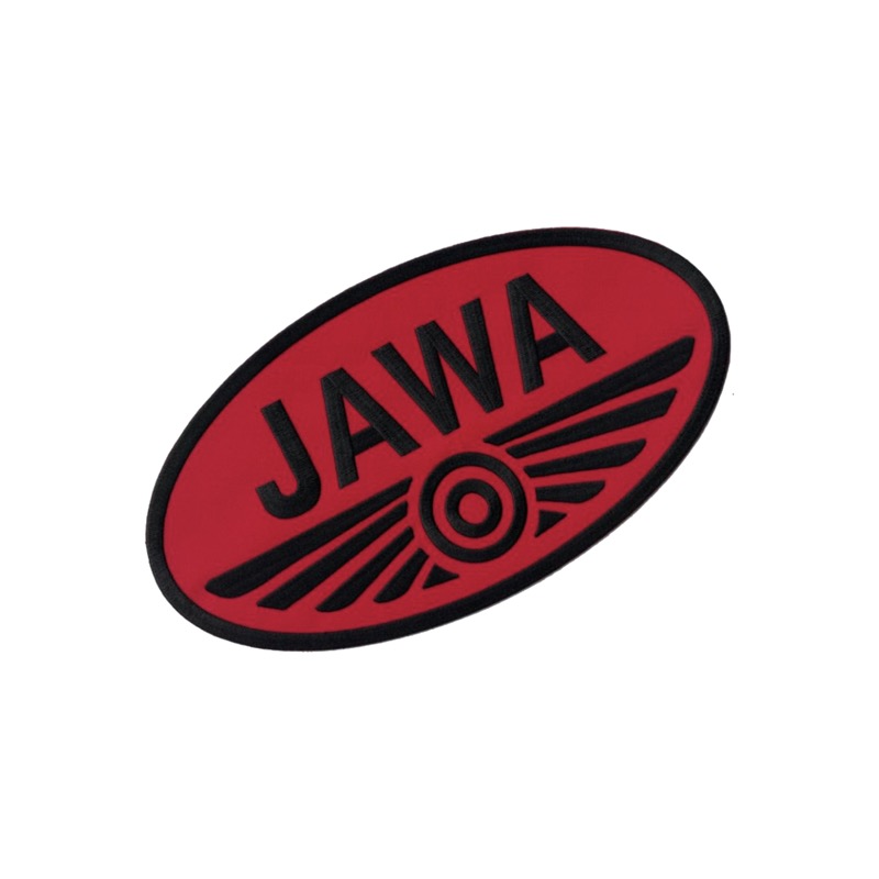 Iron-on logo (7x3,8cm) RED-BLACK - JAWA :: JAWAPARTS.COM